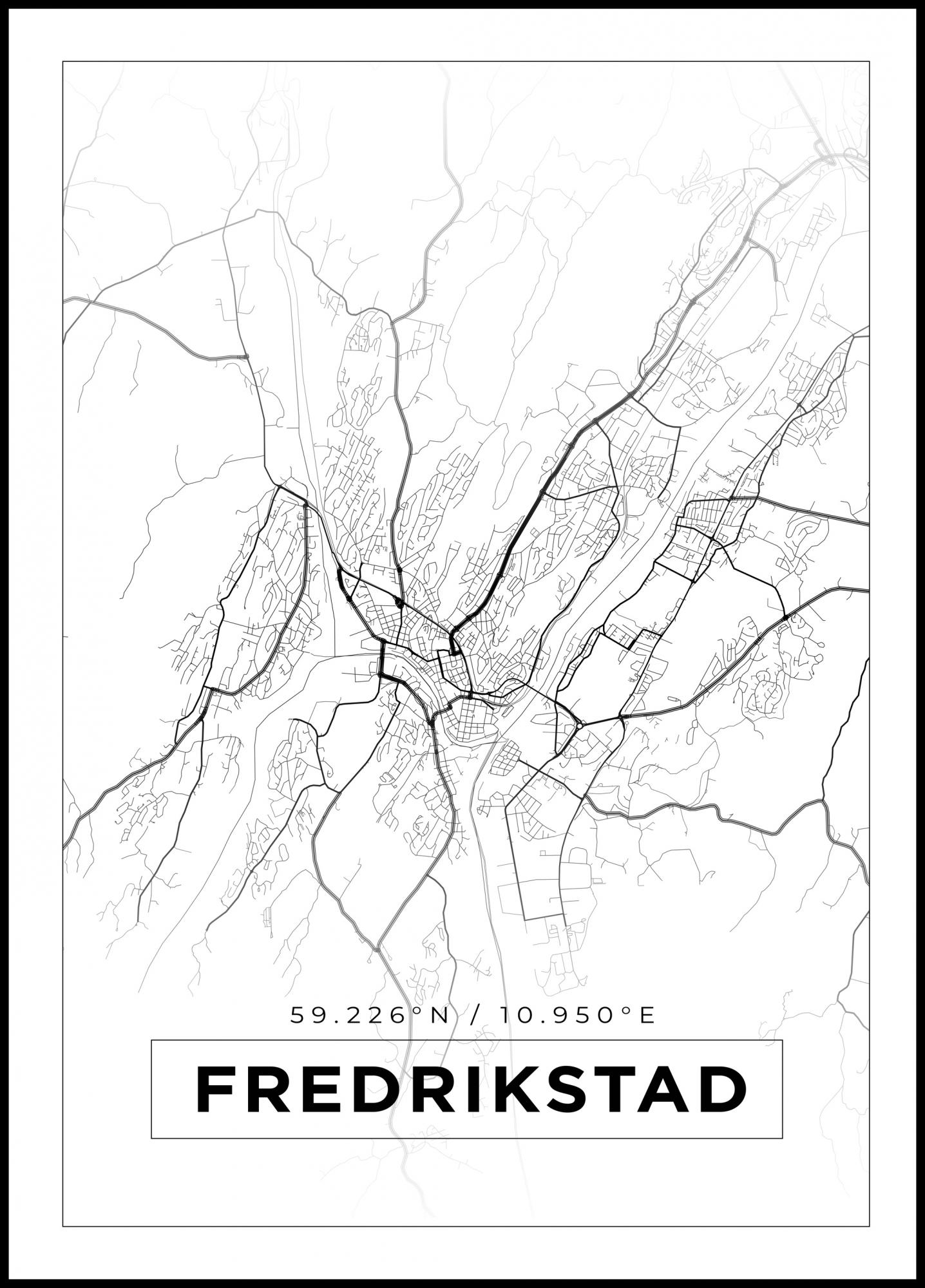 Kjøp Kart - Fredrikstad - Hvit Plakat her – BGA